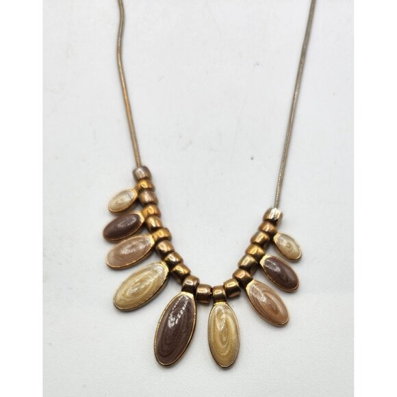 Jewelry | Vintage Necklace Beige Brown Tan Enamel Oval Shaped Pendants ...